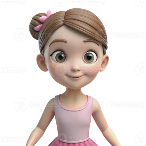 Smiling Cartoon Ballerina Girl With Pink Flower In Hair 50907393 Png