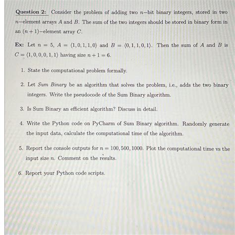Solved Question 2 Consider The Problem Of Adding Two N Bit