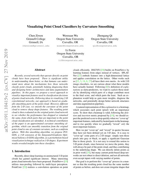 Pdf Visualizing Point Cloud Classifiers By Curvature Smoothing