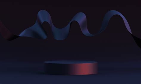 검은 색 배경에 검은 리본을 비행3d 모의 연단 제품 또는 화장품 프리젠 테이션을위한 추상 적 현대 플랫폼 다크 스타일리시한 현대적인 배경 형상 모양으로 장면을 렌더링합니다