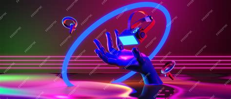 E스포츠 공상과학 게임 사이버펑크 Vr 가상 현실 시뮬레이션 및 메타버스 장면 스탠드 페데스탈 무대 3d 그림 렌더링 미래형