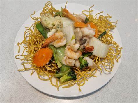 Prawns With Crispy Egg Noodles The Noisy Wok