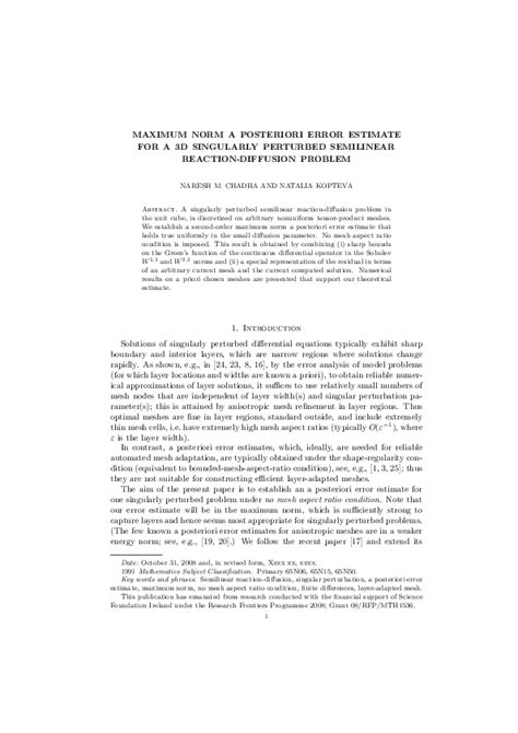 Pdf Maximum Norm A Posteriori Error Estimate For A 3d Singularly Perturbed Semilinear Reaction