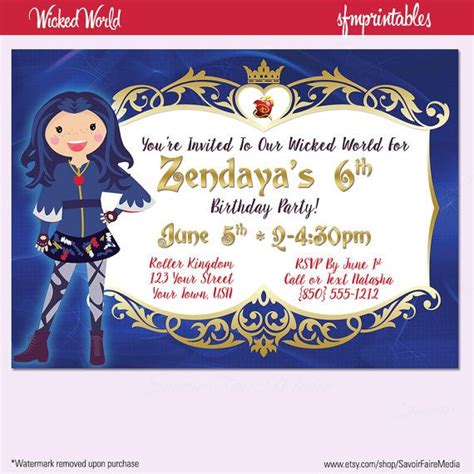 Descendants Inspired Birthday Invitation Wicked World Evie Etsy