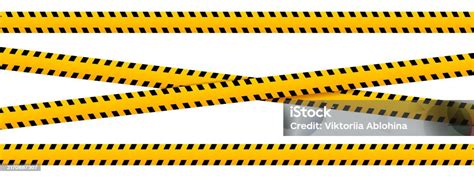 주의 블랙과 옐로우 프린트가 있는 수평 및 교차 주의 테이프 세트 건설 작업 구역 또는 비상 구역의 장벽에 대한 안전 경계 경고 줄무늬 벡터 평면 그림 가장자리에 대한 스톡