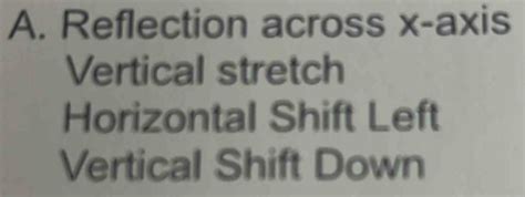 Solved Reflection Across X Axis Vertical Stretch Horizontal Shift Left