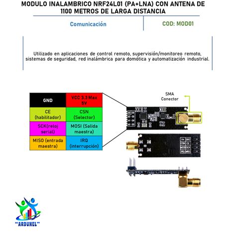 mÓdulo inalÁmbrico nrf24l01 pa lna con antena