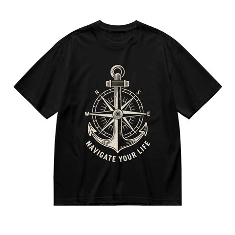 Black T Shirts For Men Anchor Compass Navigate Your Life Graphic 1