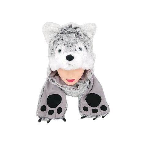 Plush Gray Wolf Beanie Hat Wholesale Lone Wolf Hats