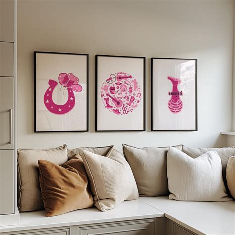 Chic Pink Cowgirl Wall Art Set Western Cowgirl Prints Cute Western