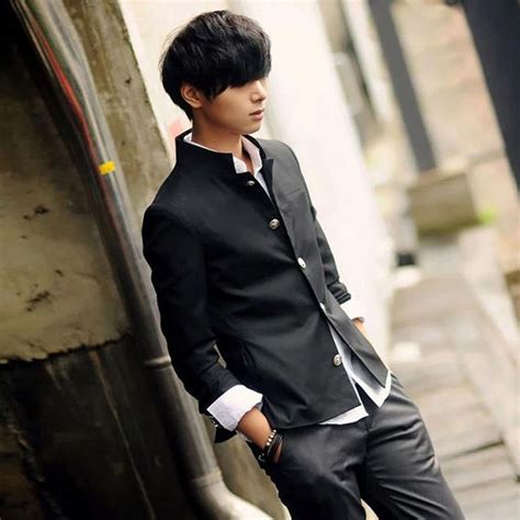 Whole Men Black Slim Tunic Jacket Single Breasted Blazer Japanese