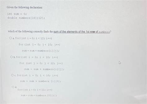 Solved Given The Following Declaration Int Sum 0 Double