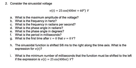 Solved 2 Consider The Sinusoidal Voltage Vt 25