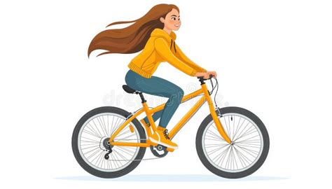 A Girl Enjoys Riding A Bicycle In A Flat Minimalistic And Isolated