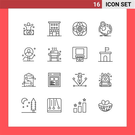 Editable Vector Line Pack Of 16 Simple Outlines Of Worldwide Location Shop Front Globe Earth