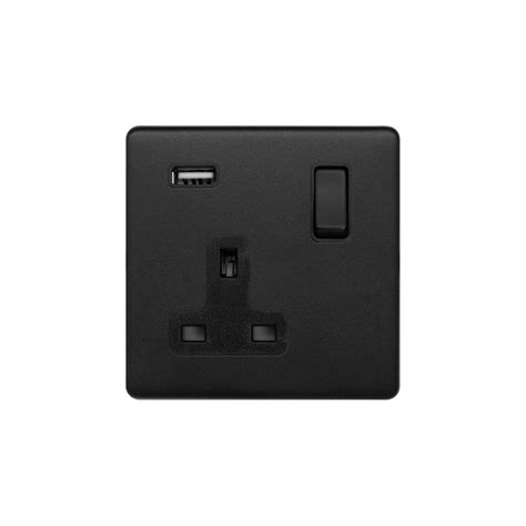 Screwless Matt Black Single Pole 1 Gang Usb Socket Se Home