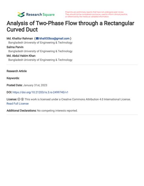 Pdf Analysis Of Two Phase Flow Through A Rectangular Curved Duct