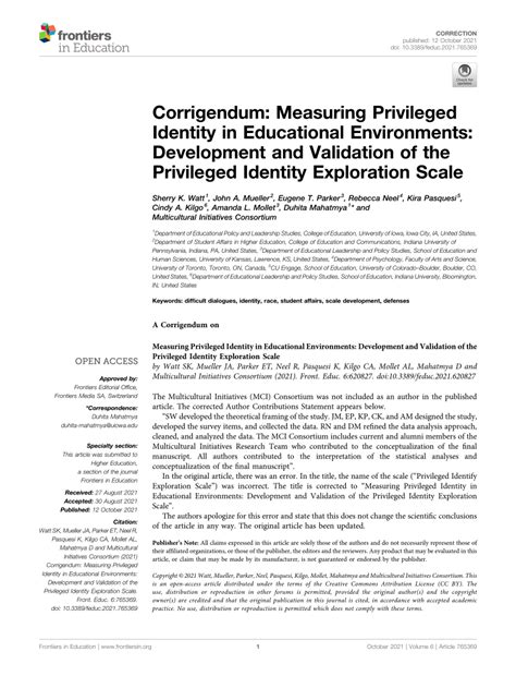 Pdf Corrigendum Measuring Privileged Identity In Educational