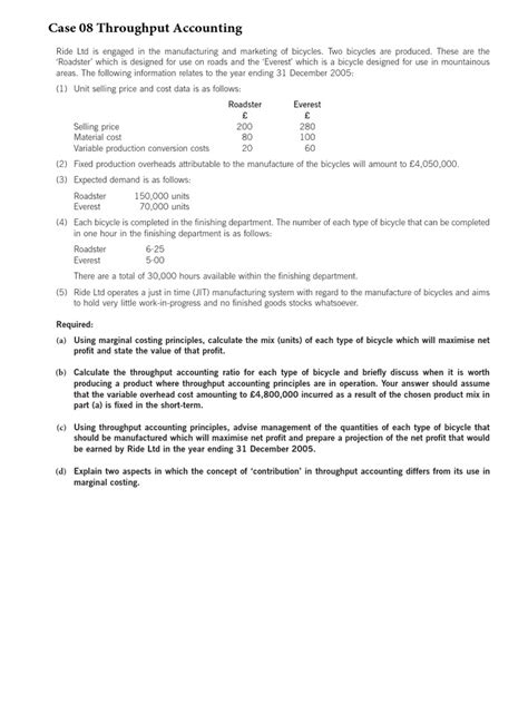 Case 08 Throughput Accounting Pdf