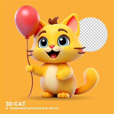 Premium Psd 3d Cat With A Ball Without Background Psd