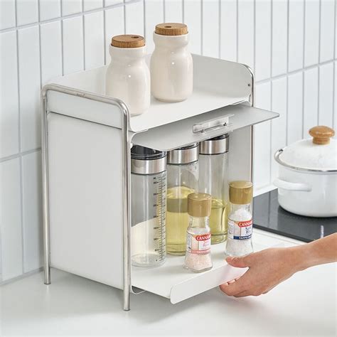 무디타 비화이트 플랩도어 슬라이딩 철제 수납장 영양제 양념통 화장대 정리함 감도 깊은 취향 셀렉트샵 29cm