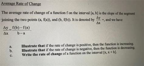 Solved The Average Rate Of Change Of A Function F On The Chegg Com
