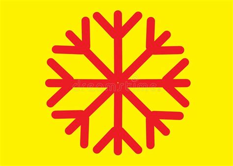 A Single Red Simple Snowflake Outline Graphics Pattern Yellow Backdrop Stock Illustration