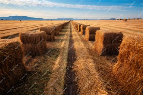 Premium AI Image | Perspective shot of a long straight path in a hay bale maze created with ...