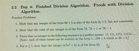 Solved Day Finished Division Algorithm Proofs With Chegg