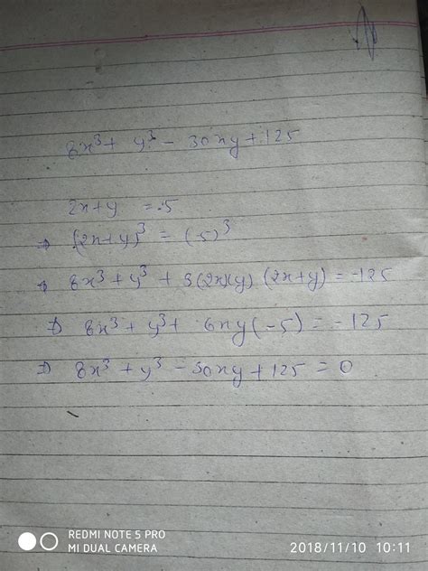 Find The Value Of 8x 3 Y 3 30xy 125 If 2x Y 5