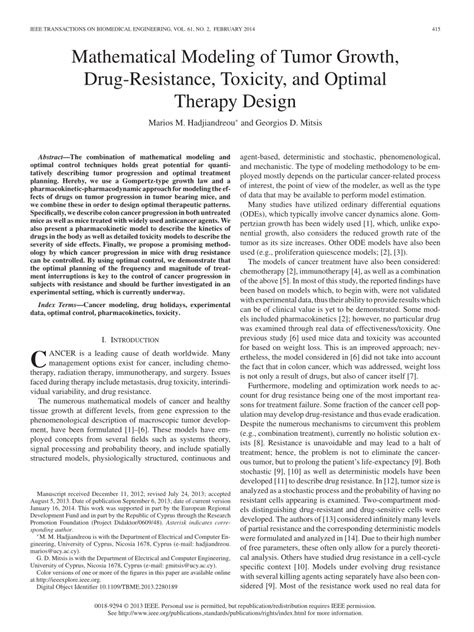 Pdf Mathematical Modeling Of Tumor Growth Drug Resistance Toxicity