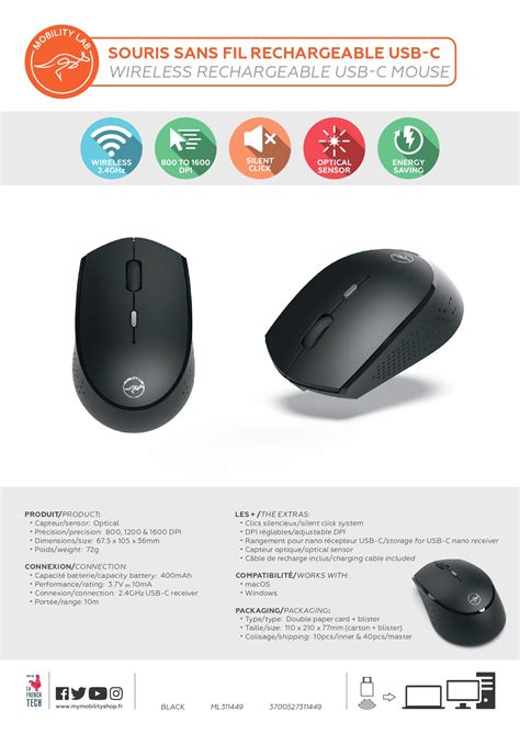 Souris Sans Fil Mobility Lab Rechargeable Usb C Et Windows Pour Pc Samsung Souris Achat