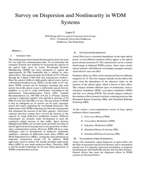 Survey On Dispersion And Nonlinearity In Wdm Systems Lopez G Pdf Dispersion Optics