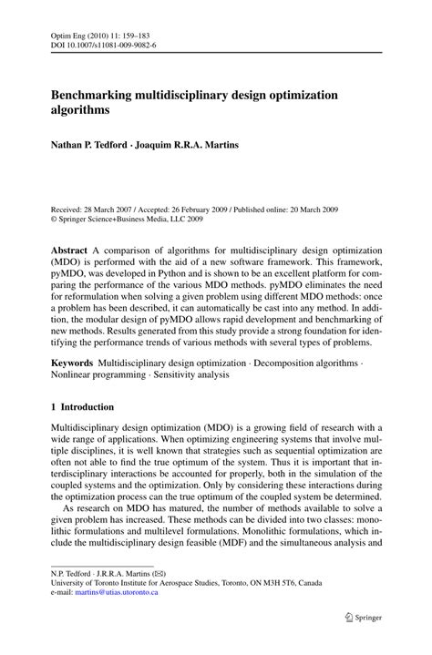 pdf benchmarking multidisciplinary design optimization algorithms