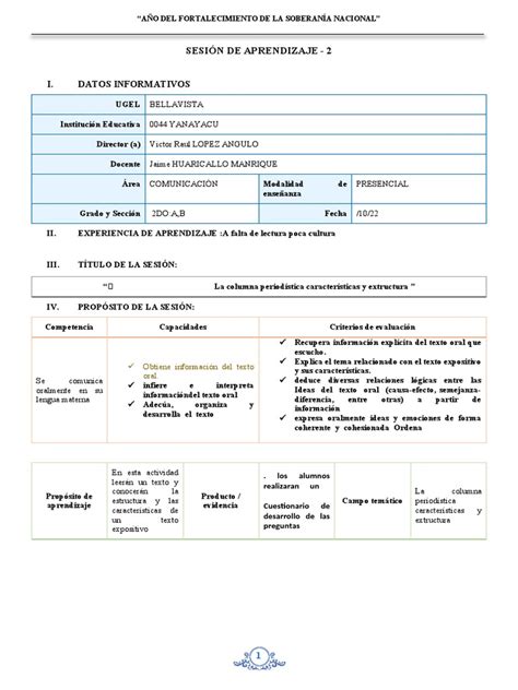 Com 2do Sesión 2 La Columna Periodistica Y Sus Caracteristicas Pdf