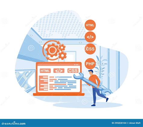 Programmer Cartoon Character Developing Website Coding Stock Vector
