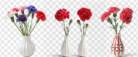 Premium Psd Usa Flags In The Small White Vases With Carnation Isolate On Transparency