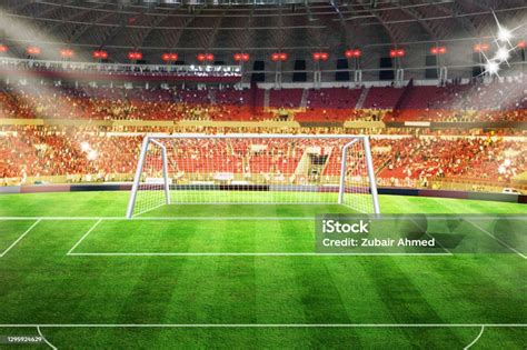 야간 및 축구 경기장 3d 렌더링 그린 잔디 골 자리 0명에 대한 스톡 사진 및 기타 이미지 0명 3차원 형태