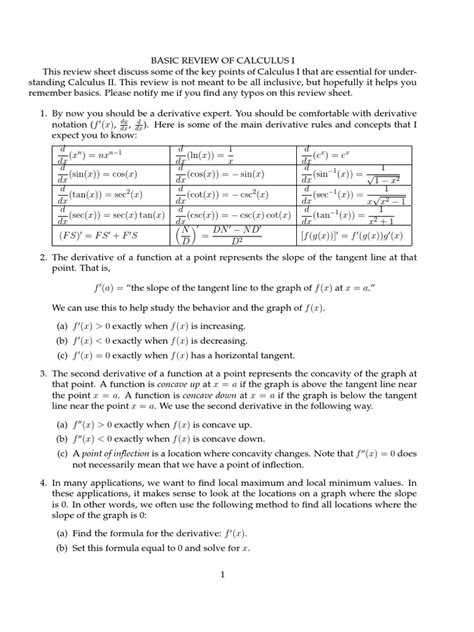 Review Of Calculus 1 Pdf Sine Trigonometric Functions