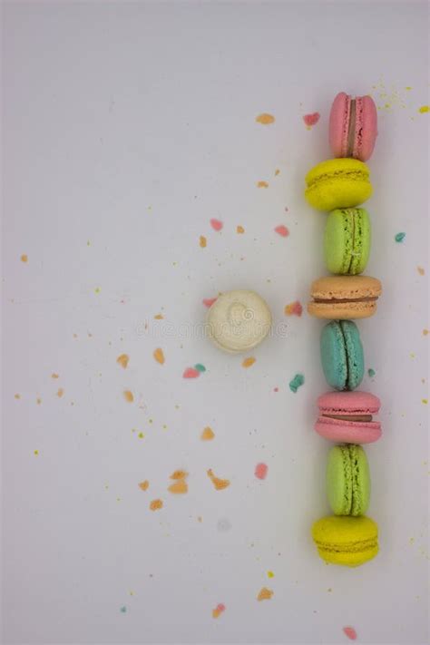 Vertical Macaron Stack With Crumbs On White Background Stock Image
