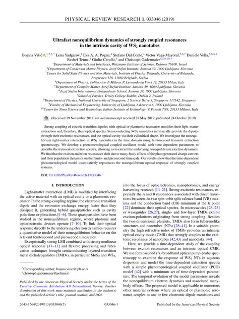 Pdf Ultrafast Nonequilibrium Dynamics Of Strongly Coupled Resonances In The Intrinsic Cavity