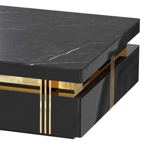 Trimied 43 Modern Black Square Storage Coffee Table Stone Top And 4 Wood Drawers 3d Model Buy