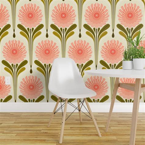Non Pasted Wallpaper 2ft Wide Pink Floral Green Abstract Botanical