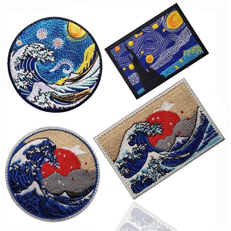 Unique Ukiyo E 3d Embroidery Velcro Patch Kanagawa Dalang Morale Badge