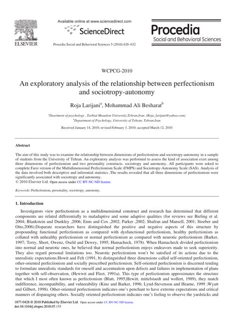 Pdf An Exploratory Analysis Of The Relationship Between Perfectionism And Sociotropy Autonomy