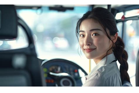 happy female bus driver generative ai premium ai generated image