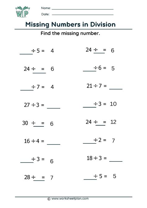 Missing Numbers Worksheet Plan