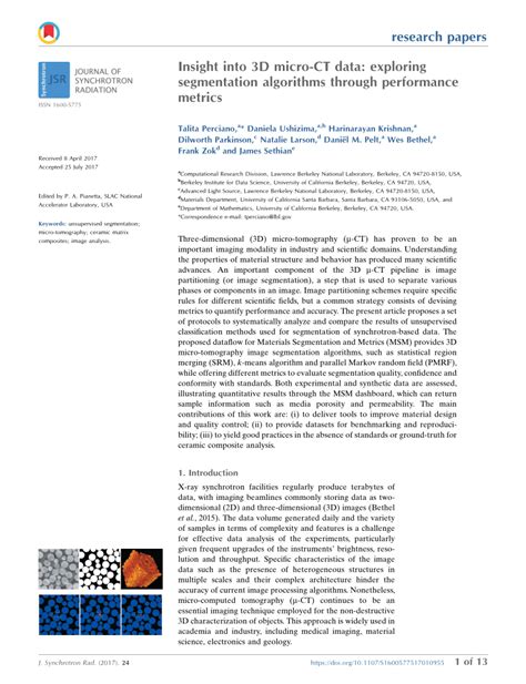 Pdf Insight Into 3d Micro Ct Data Exploring Segmentation Algorithms Through Performance Metrics