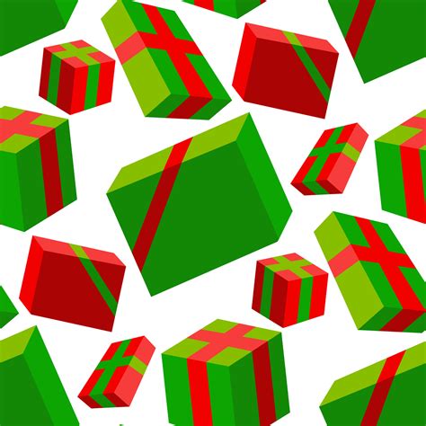 The Pattern Is A Box The Parcel Is Tied With A Ribbon In Red And Green