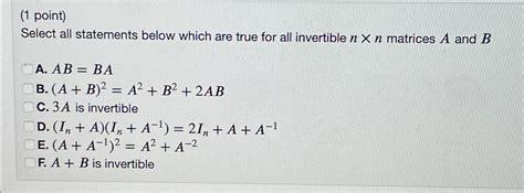 Solved (1 ﻿point)Select all statements below which are true | Chegg.com